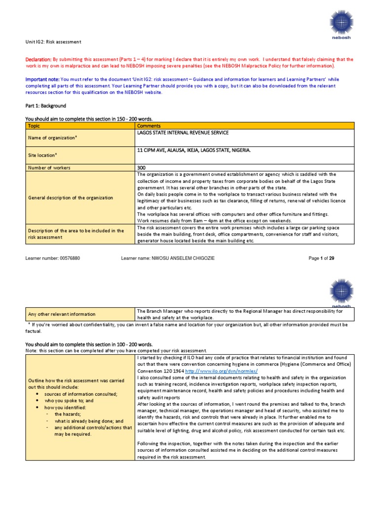 IG 2,,,,00576880, Nwosu Anselem, Novelle Centre, 945 | Download Free PDF | Occupational Safety ...