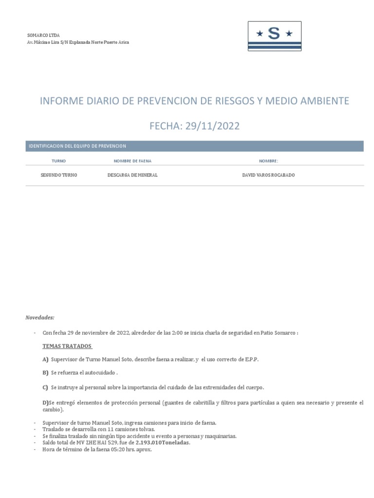 Informe Diario de Prevencion de Riesgos y Medio Ambiente | PDF | Ciencias de la Tierra | Naturaleza