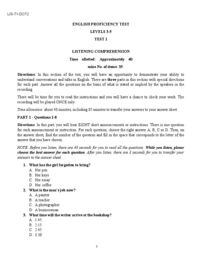 Time Allowance: About 40 Minutes, Including 05 Minutes To Transfer Your ...