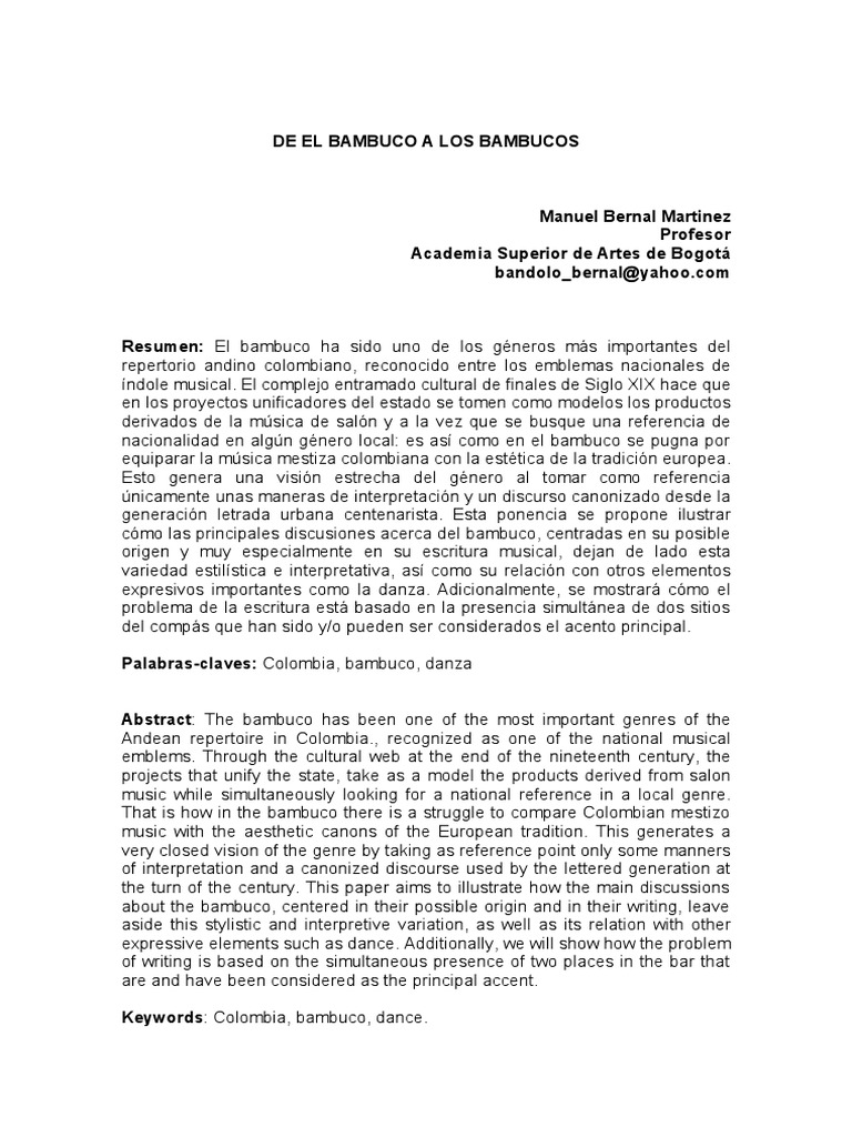 Historia y elementos del bambuco colombiano | PDF | Las artes escénicas