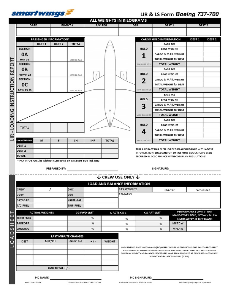 Load and Balance Information for Boeing 737-700 Flight from LIR to DEST ...