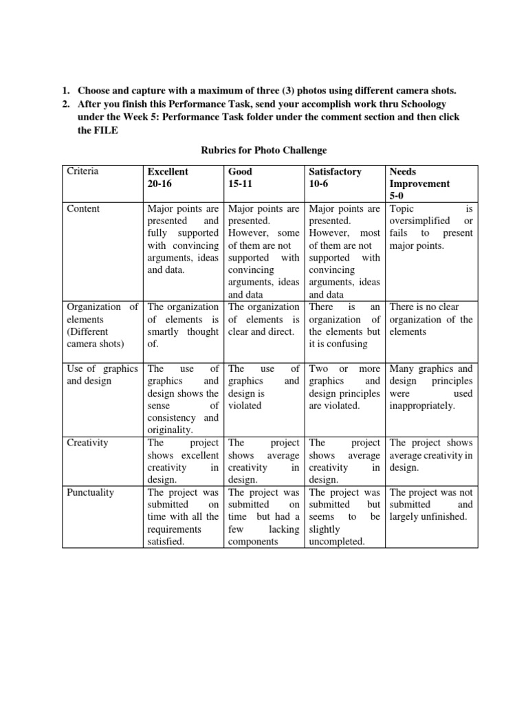 Rubrics For Photo Challenge | PDF | Computing