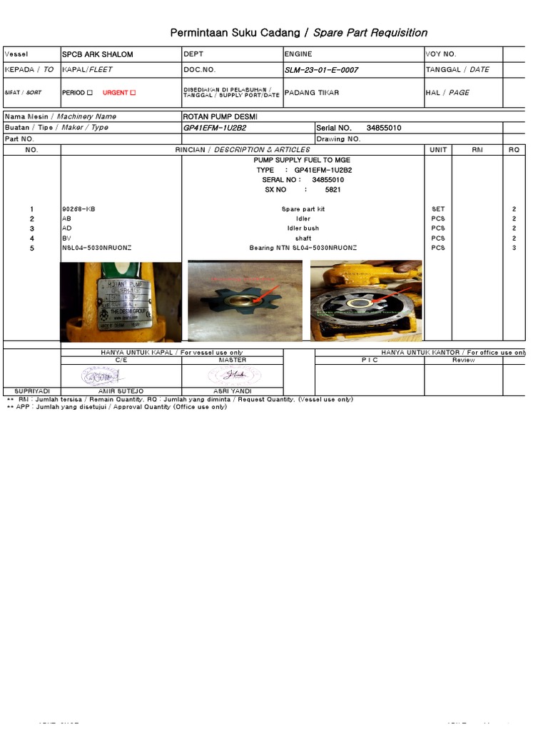 Req Engine Parts SLM-23-01-E-0007 | PDF | Supply Chain Management