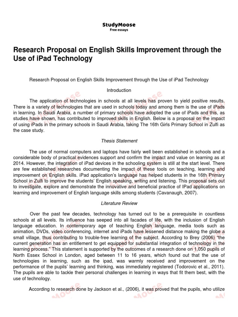 Research Proposal On English Skills Improvement Through The Use of Ipad ...