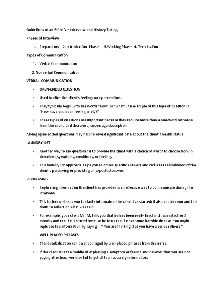 Guidelines of An Effective Interview and History Taking | PDF ...