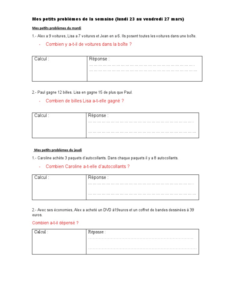 Problèmes mathématiques de la semaine | PDF