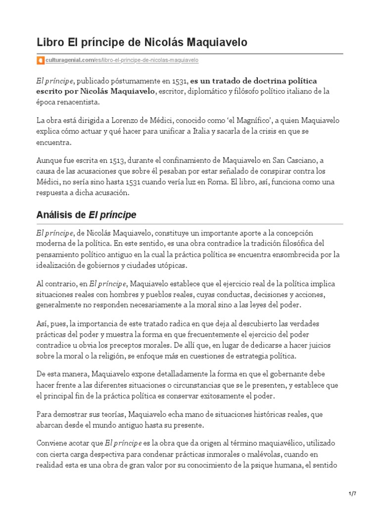 Art El Principe De Maquiavelo Pdf Pdf El Príncipe Nicolás