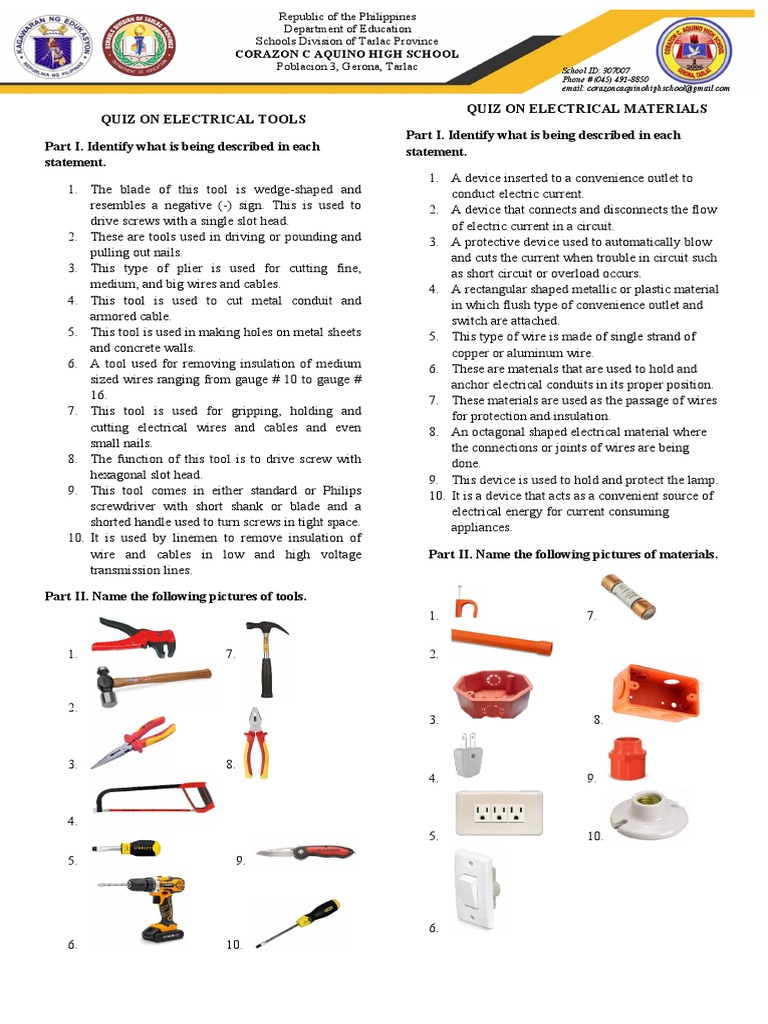 EIM Tools and Materials Quiz | PDF | Wire | Insulator (Electricity)