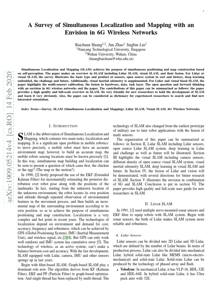 A Survey Of Simultaneous Localization And Mapping With An Pdf Image Segmentation Lidar
