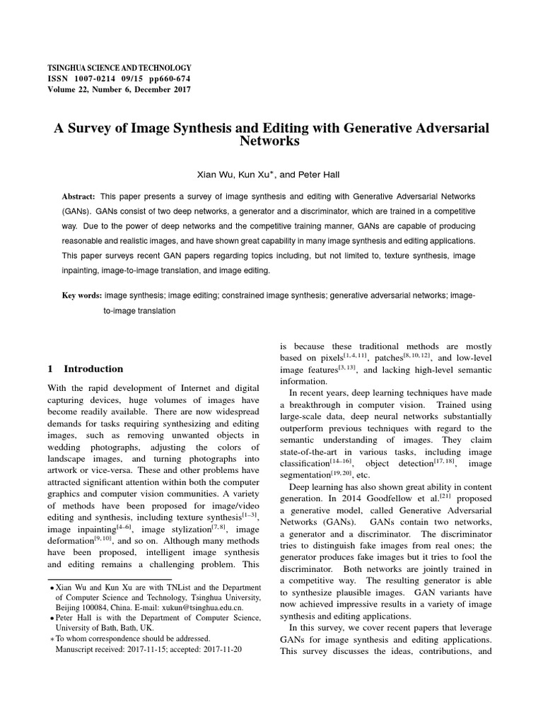 A Survey of Image Synthesis and Editing With Generative Adversarial Networks PDF | PDF ...