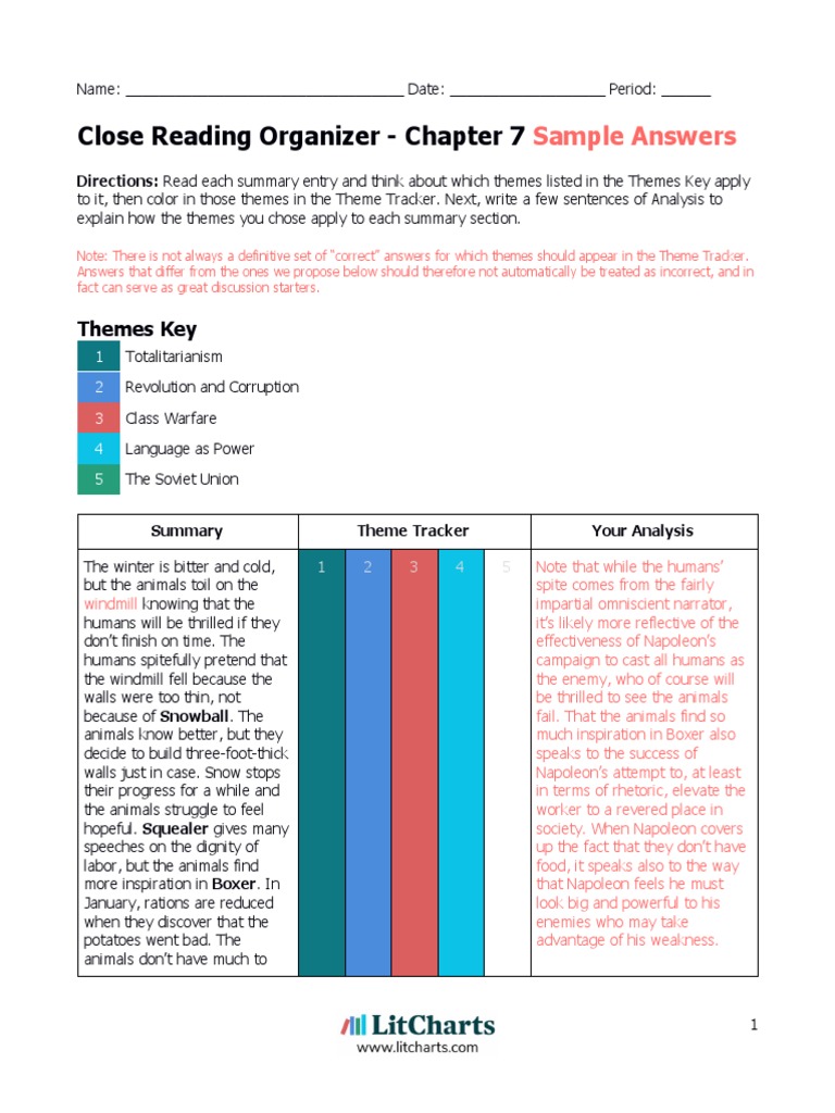 Animal Farm / Chapter 7 Reading Orgnizer Sample Answers | PDF