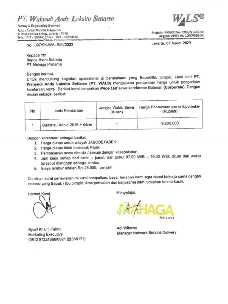 Penawaran Mobil PT Mahaga Pratama Signed PDF | PDF