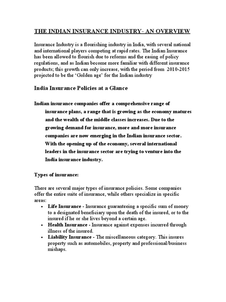The Indian Insurance Industry-An Overview | PDF