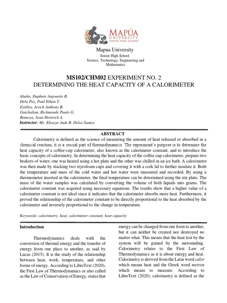 Lab Report - CHM02 - CO3 - Virtual Lab - Determining Heat Capacity of A ...