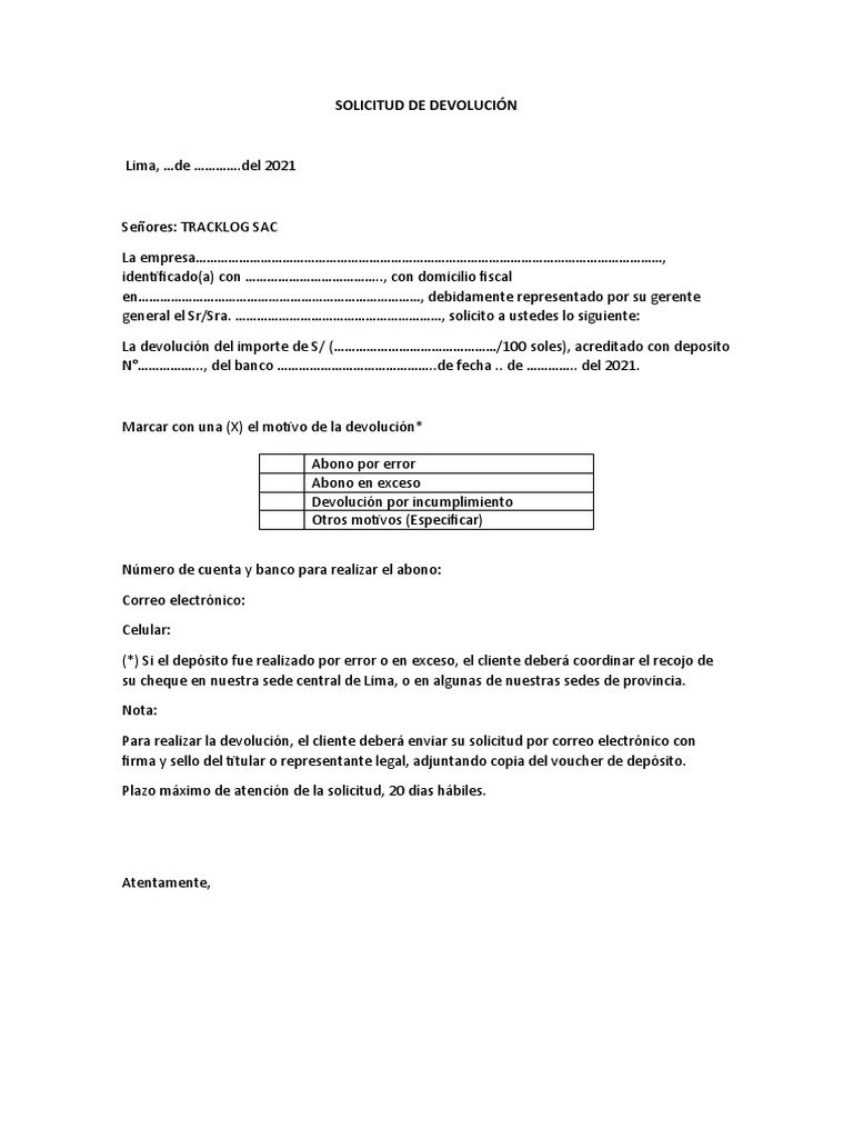 Solicitud de Devolución | PDF | Finanzas y dinero | Derecho
