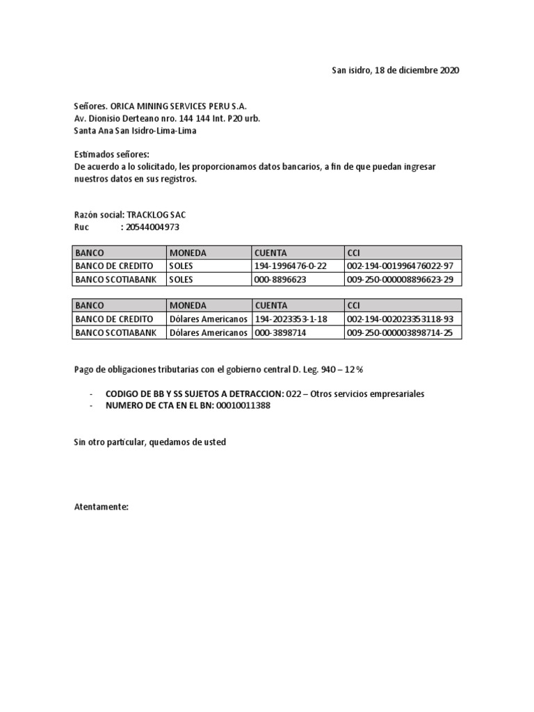 Carta de Numero de Cuenta | PDF | Finanzas y dinero | Derecho