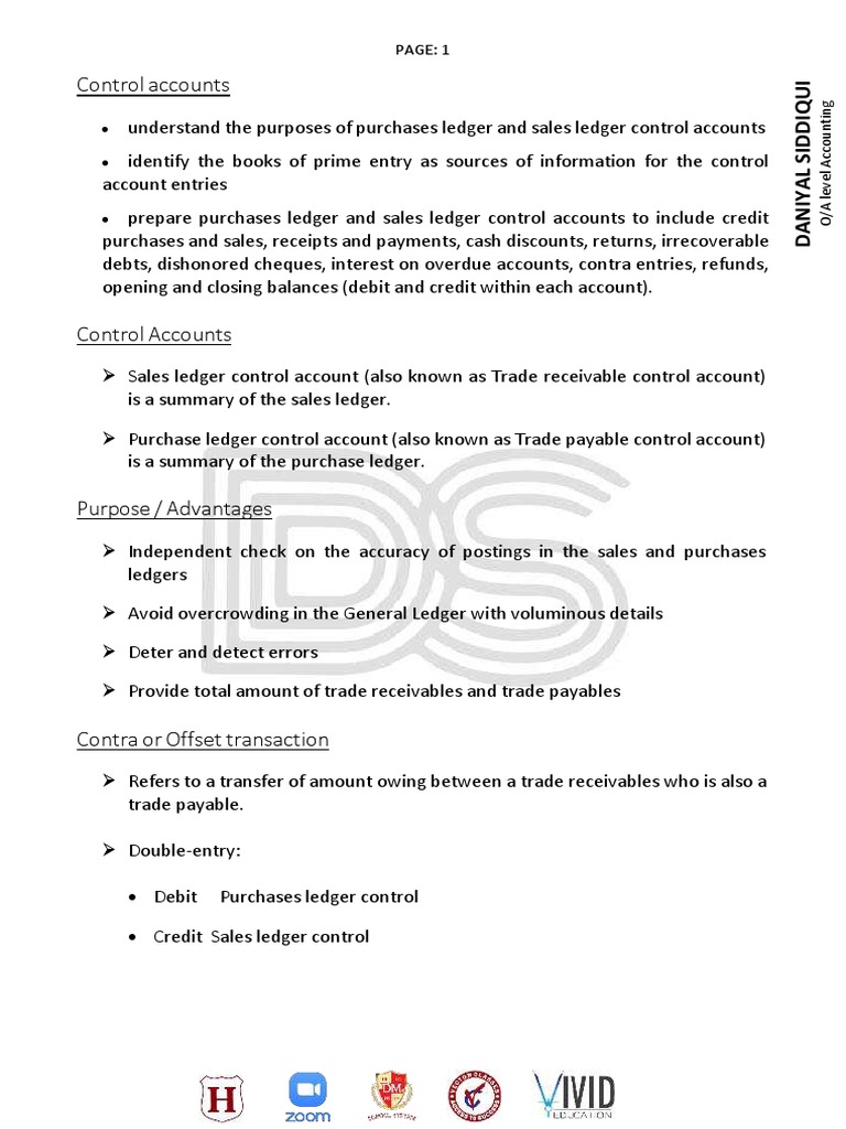 Preparing Control Accounts: Sales Ledger Control Account, Purchase ... Preparing Control Accounts: Sales Ledger Control Account, Purchase ...