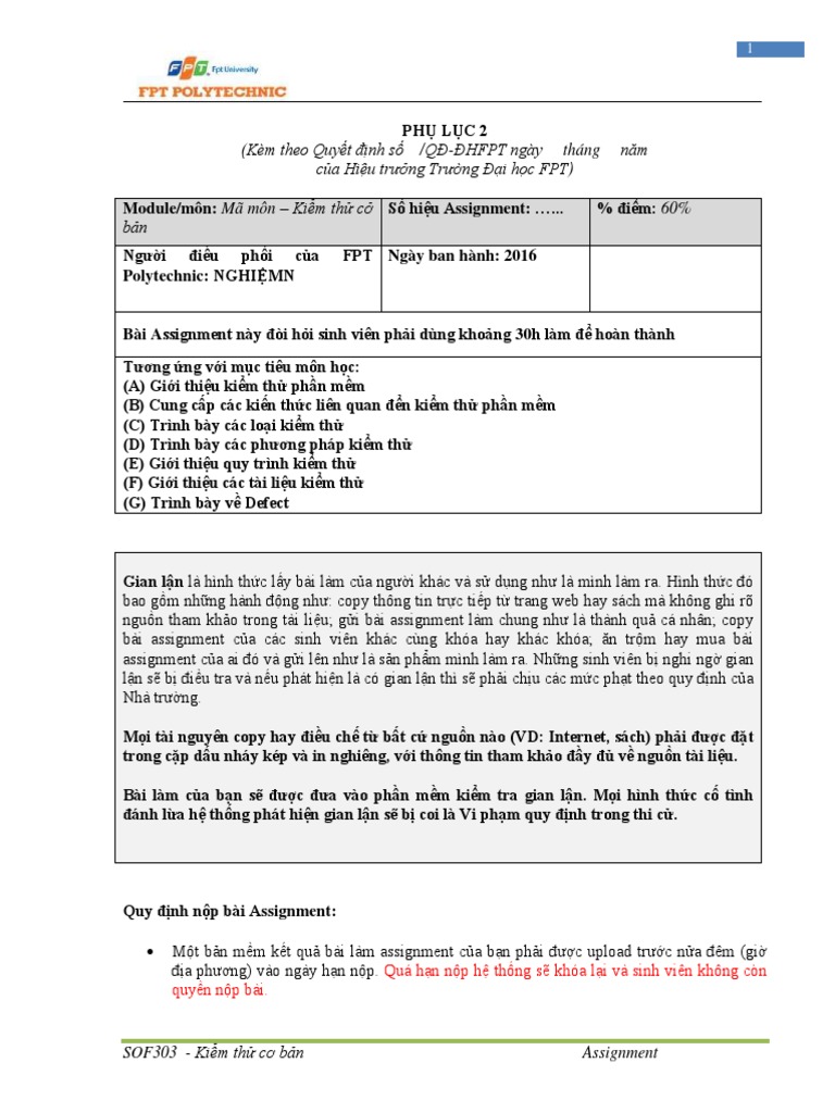 SOF303 - Kiem Thu Co Ban - Assignment | PDF