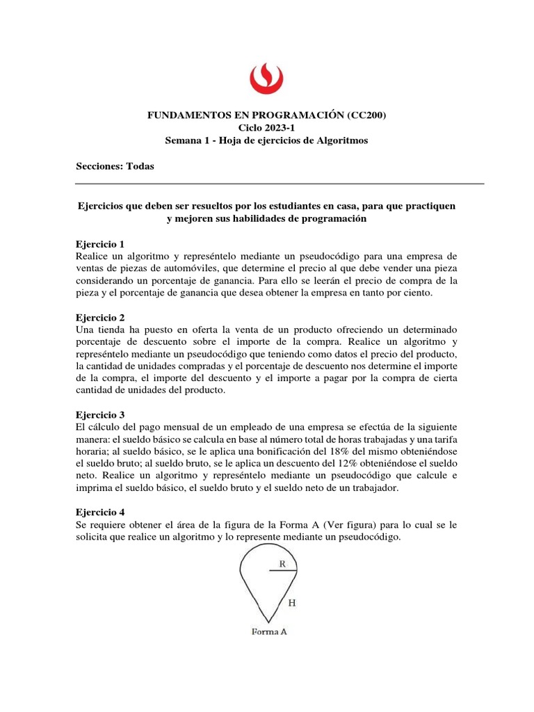 Semana1 Hoja Ejercicios para Casa | PDF | Algoritmos