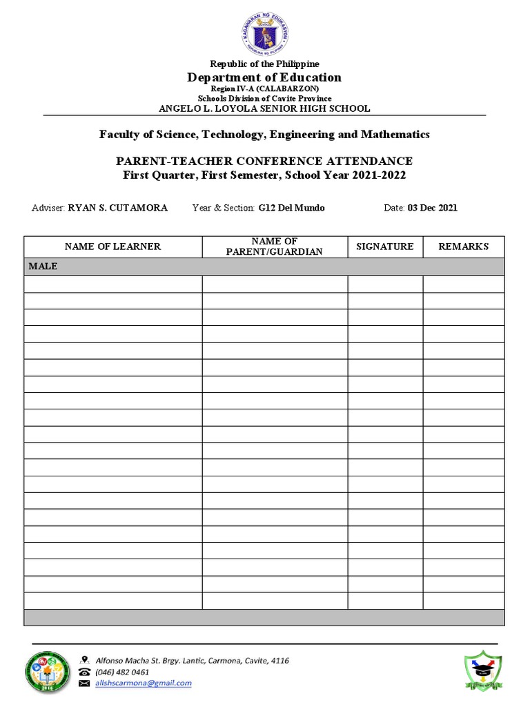 PTC Attendance Sheet - Del Mundo | PDF