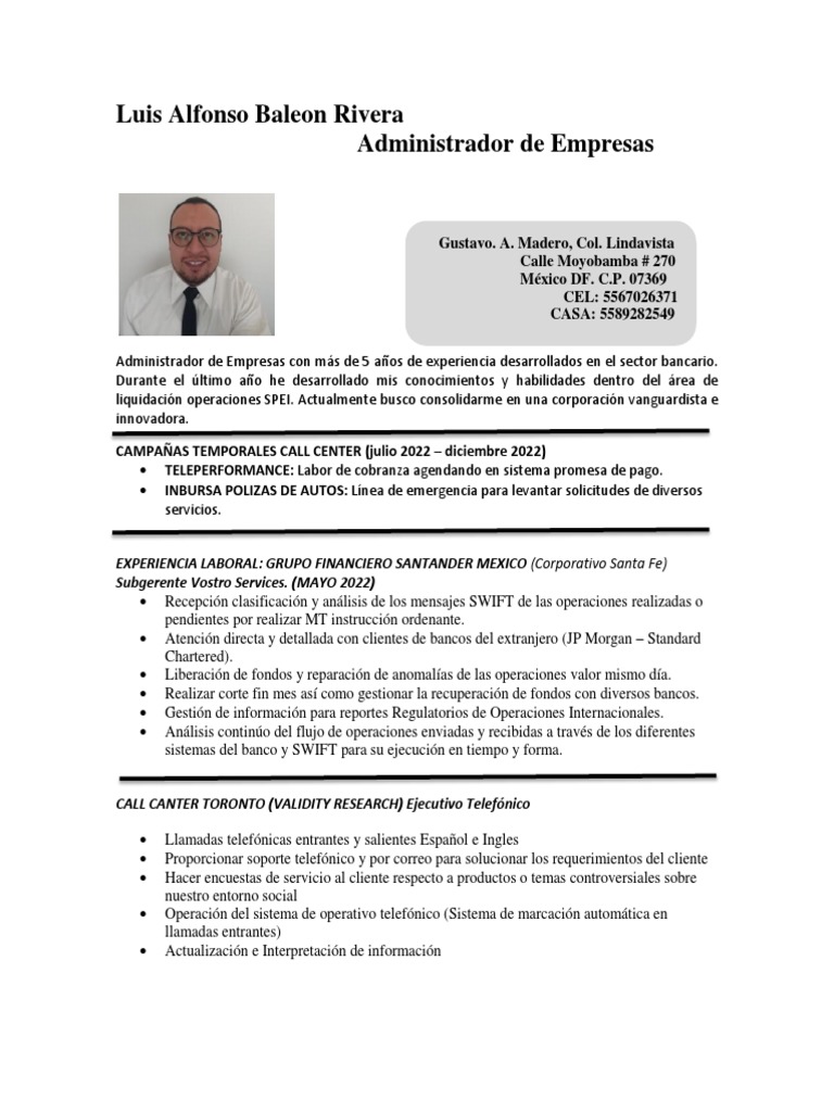 CV - Luis Baleon 2023 PDF | PDF | Bancos | Economias