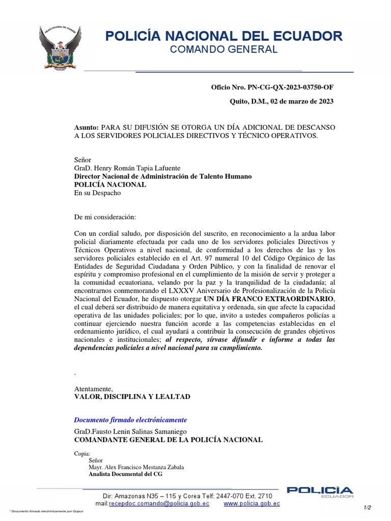 PN CG QX 2023 03750 of PDF | PDF | Policía | Ecuador