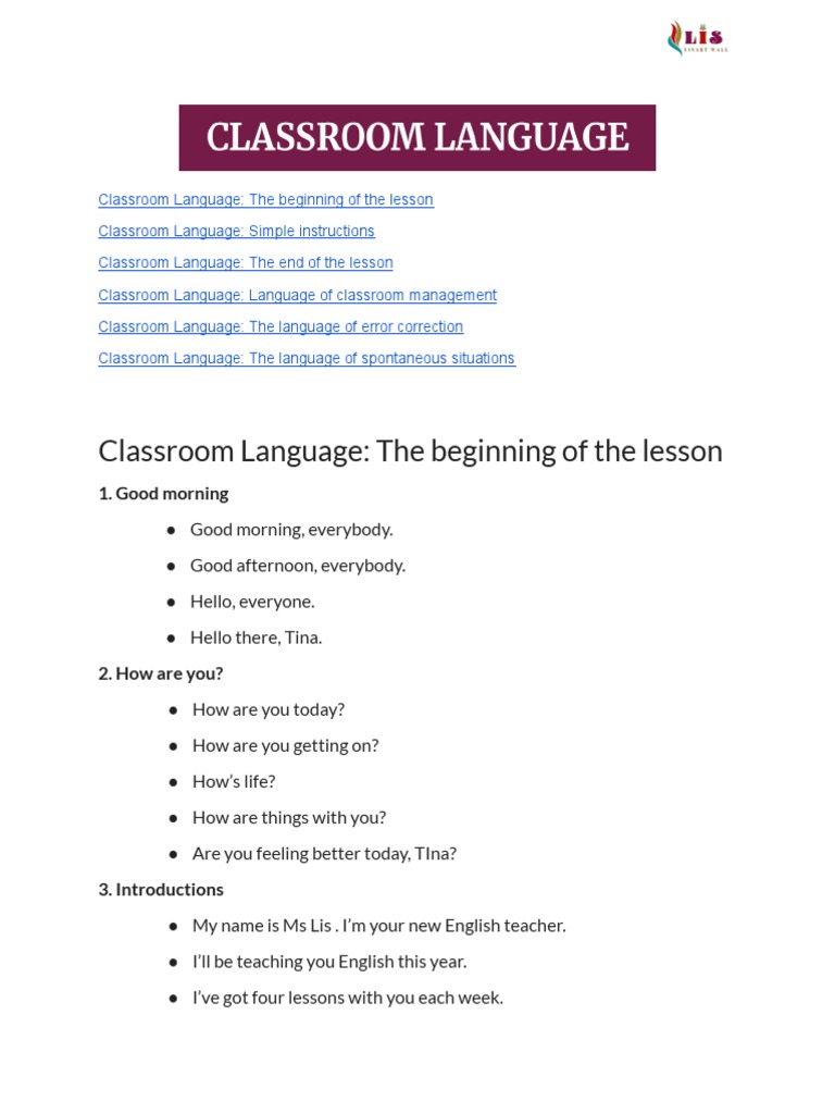 Classroom Language | PDF