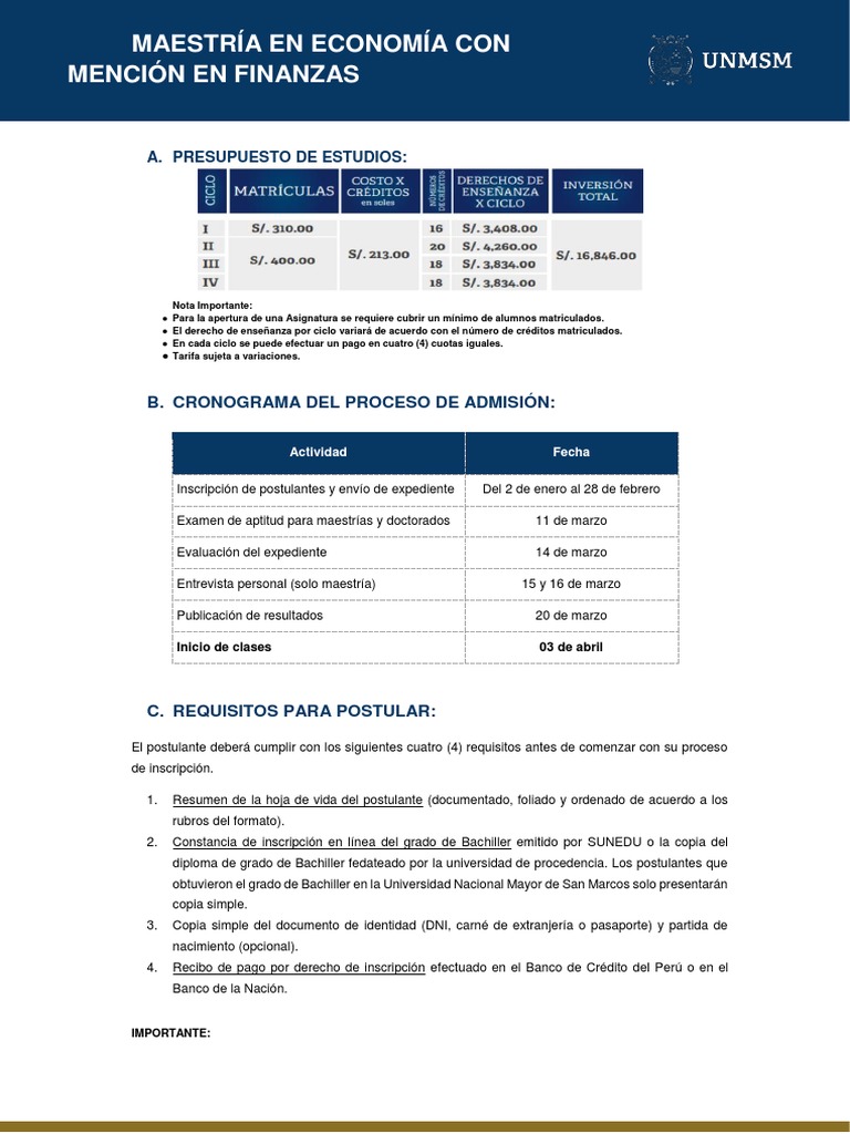 Información-Maestría en Economía Con Mención en Finanzas-UPG-FCE-UNMSM ...