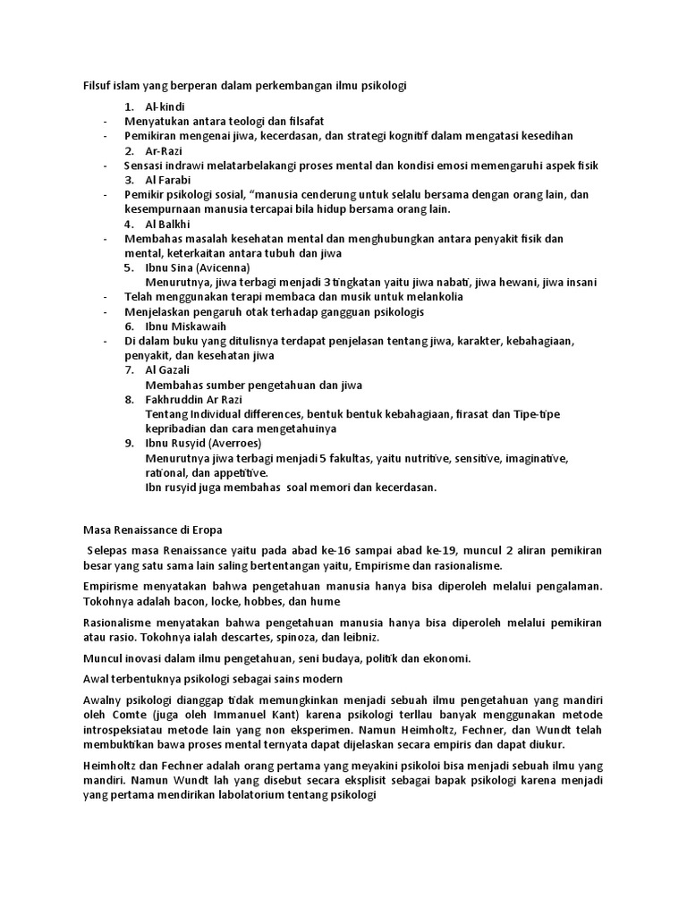 Filsuf Islam Yang Berperan Dalam Perkembangan Ilmu Psikologi | PDF ...