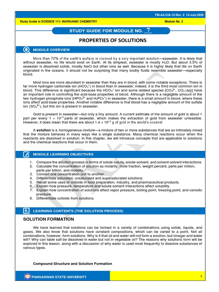 Study Guide 7 | PDF | Solubility | Chemical Polarity