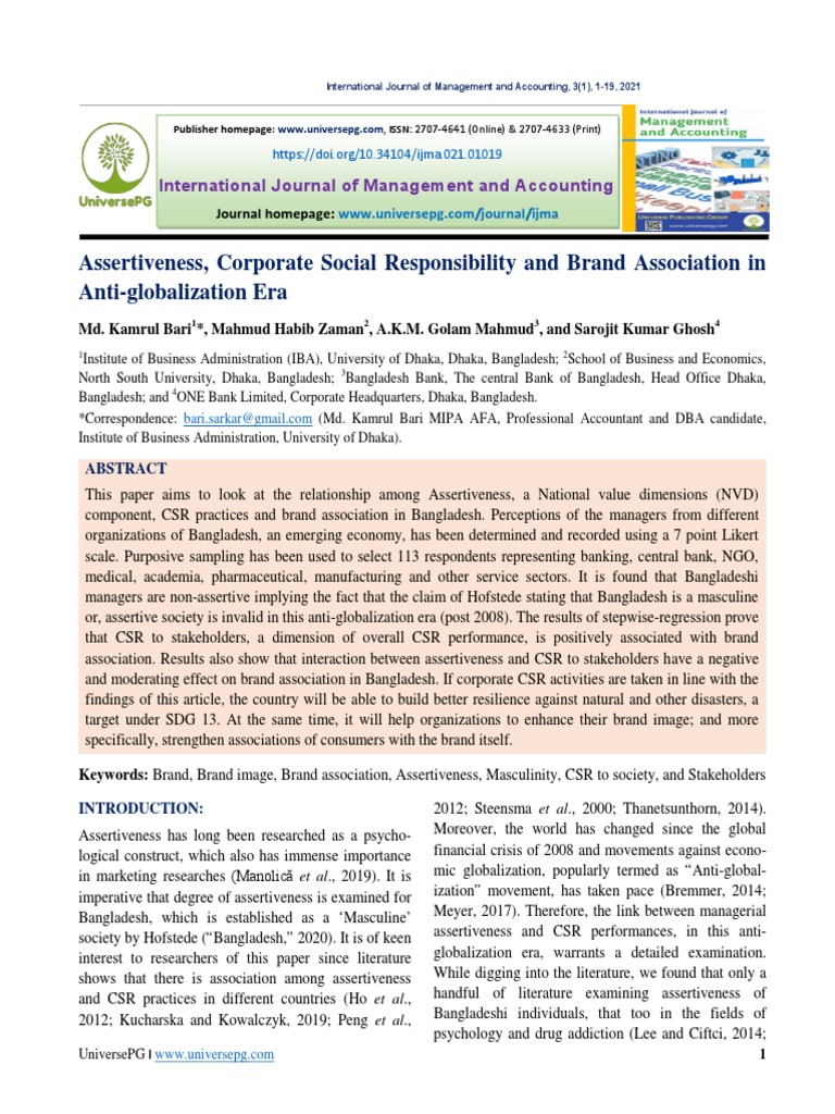 Assertiveness, Corporate Social Responsibility and Brand Association in Anti-Globalization Era ...