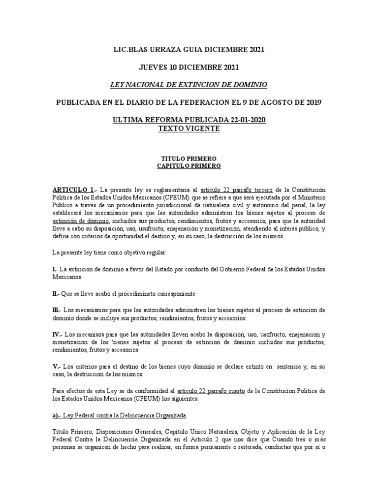 Ley Nacional De Extincion De Dominio Pdf Sentencia Ley Propiedad