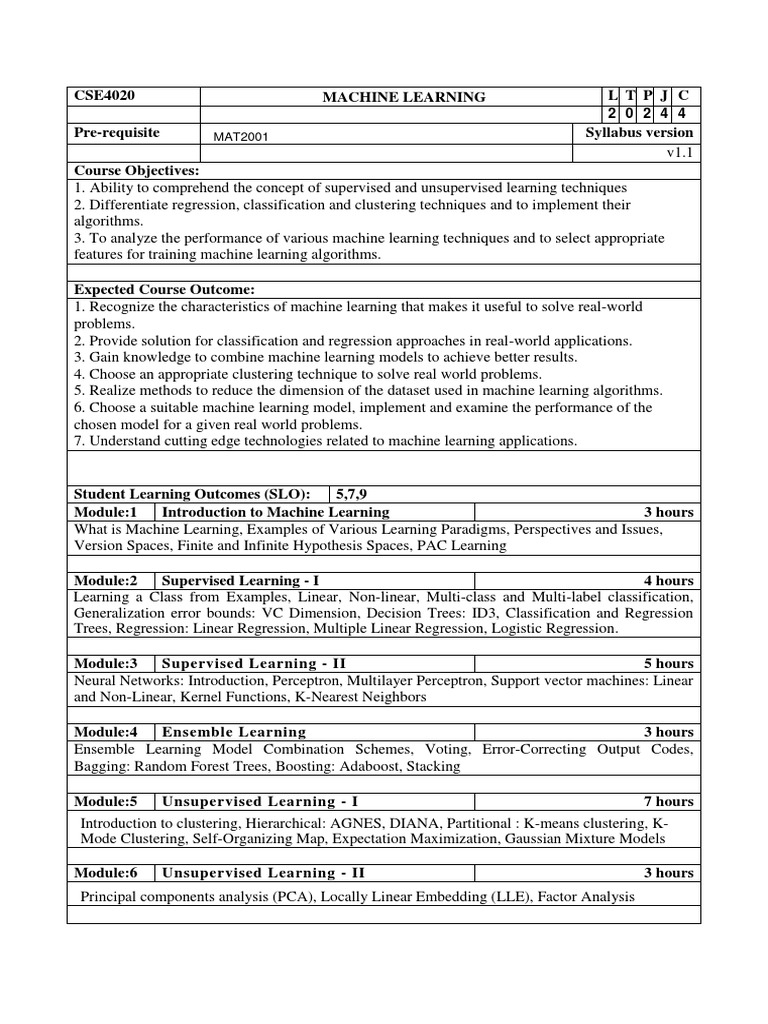 SYLLABUS | PDF | Machine Learning | Cluster Analysis
