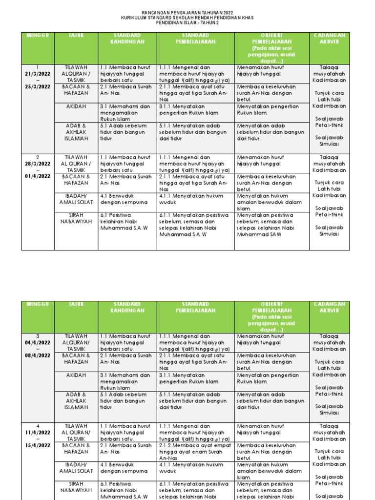 RPT Pendidikan Khas Tahun 2 | PDF