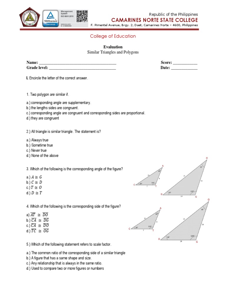 Evaluation PDF | PDF | Triangle | Geometry