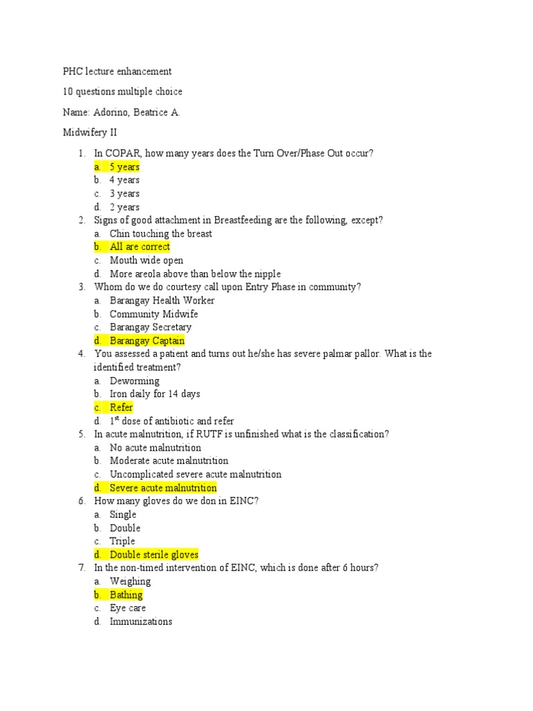 Adorino - PHC 10 Question Lecture Enhancement | PDF Adorino - PHC 10 Question Lecture Enhancement | PDF