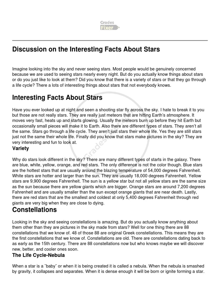 Discussion On The Interesting Facts About Stars | PDF | Stars | Meteoroid