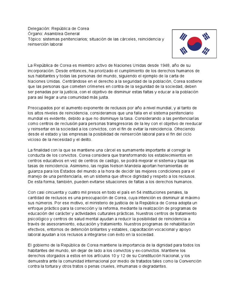 Documento de Posición Corea Del Sur | PDF | Prisión | Correcciones