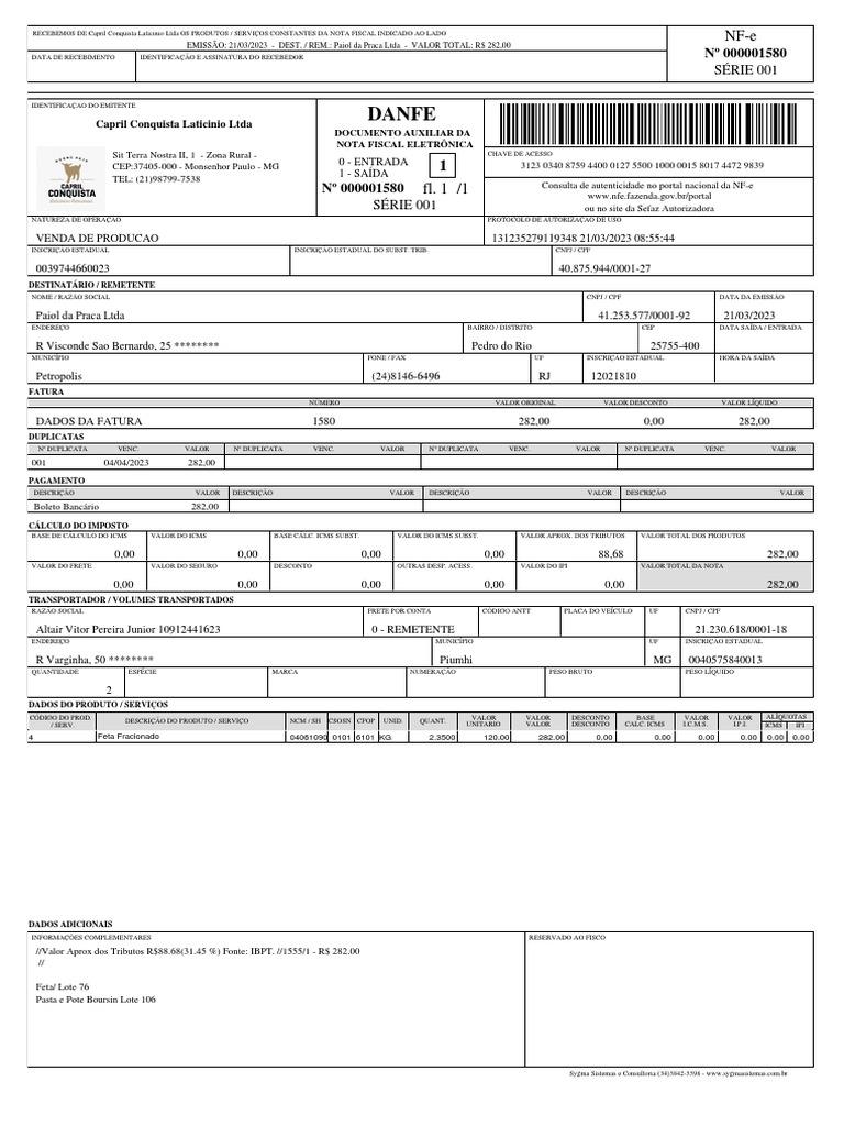 Danfe: SÉRIE 001 | Download grátis PDF | Recibo | Serviços financeiros
