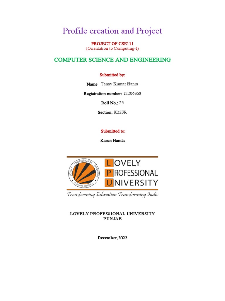 Profile Creation and Project: Computer Science and Engineering | Download Free PDF | Information ...