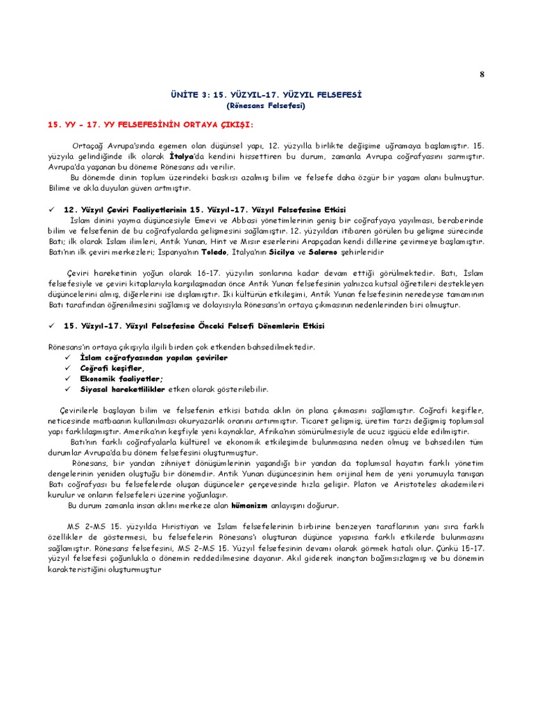 Yy - 17. Yy Felsefesinin Ortaya Çikişi:: Ünite 3: 15. Yüzyil-17. Yüzyil ...