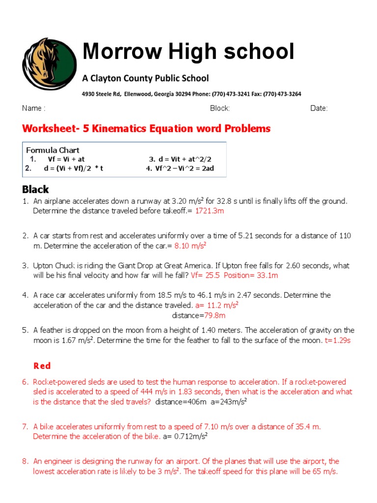 Worksheet-5 Kinematics Equations | PDF | Acceleration | Takeoff