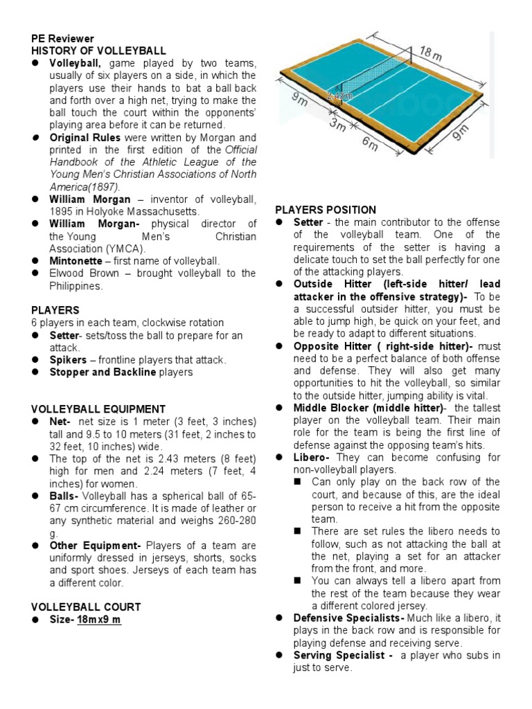 PE Reviewer | PDF | Volleyball | Sports Rules And Regulations