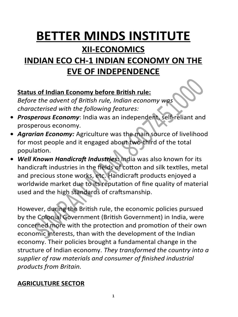 Indian Economy Before Independence | PDF | British Raj | Economy Of India