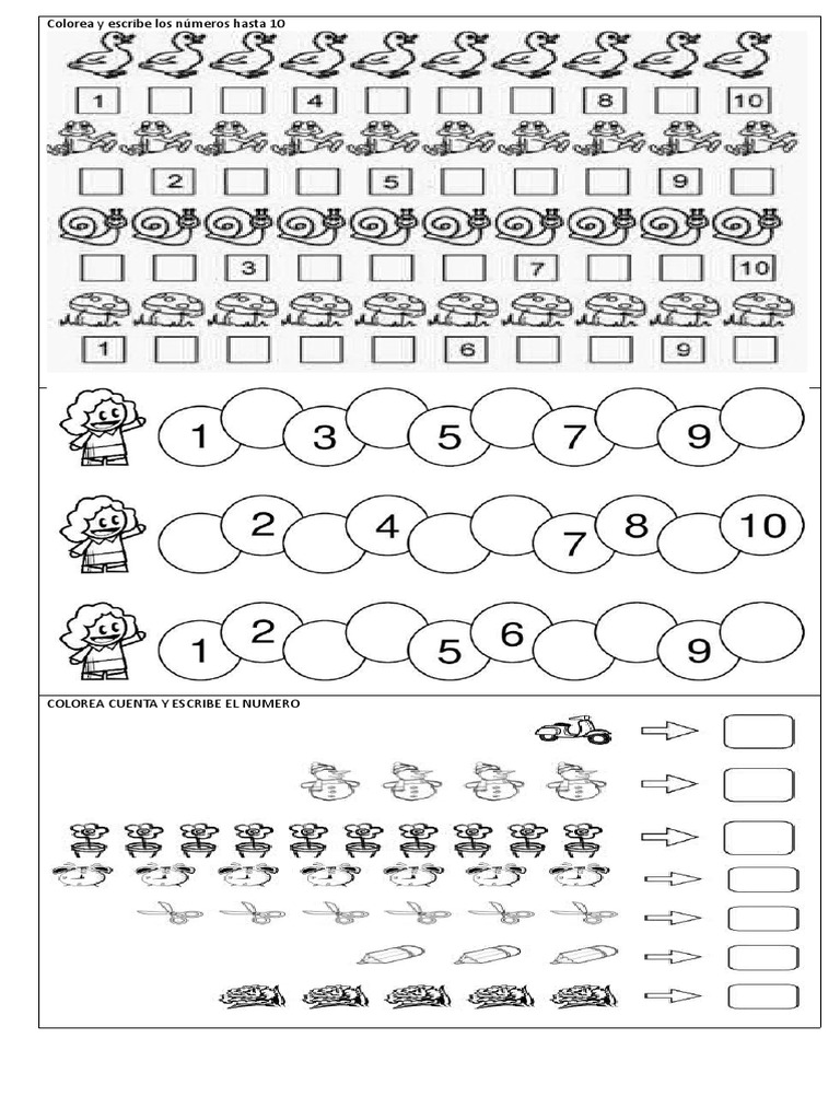 Colorea y Escribe Números del 1 al 10 | PDF