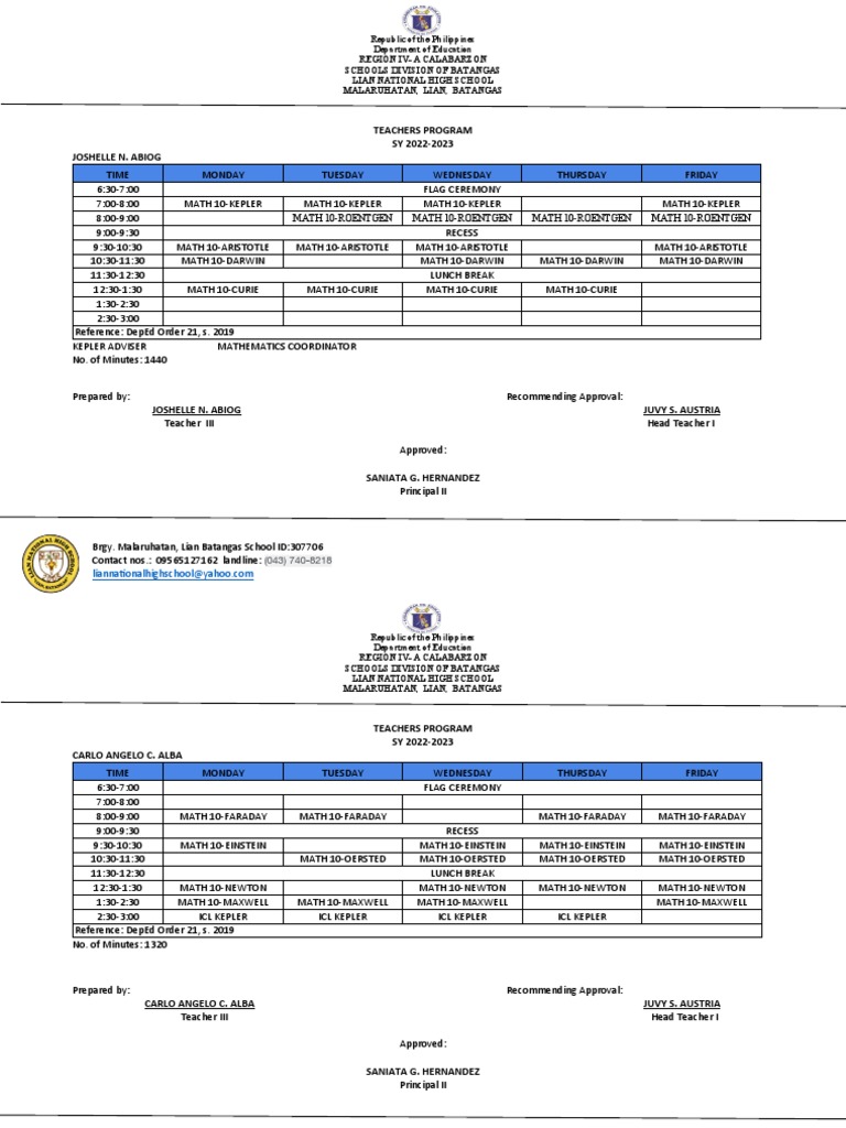 Lian National High School Teachers Program 2022-2023 | PDF | Government ...