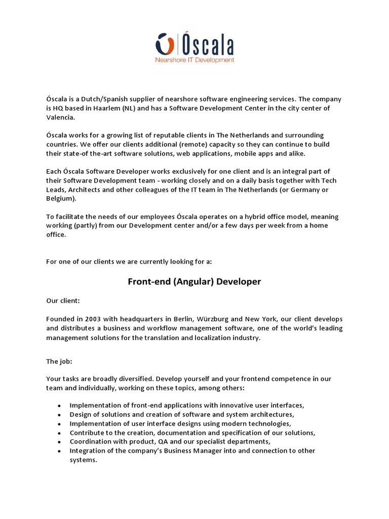 Front-End (Angular) Developer | PDF | Software | Application Software