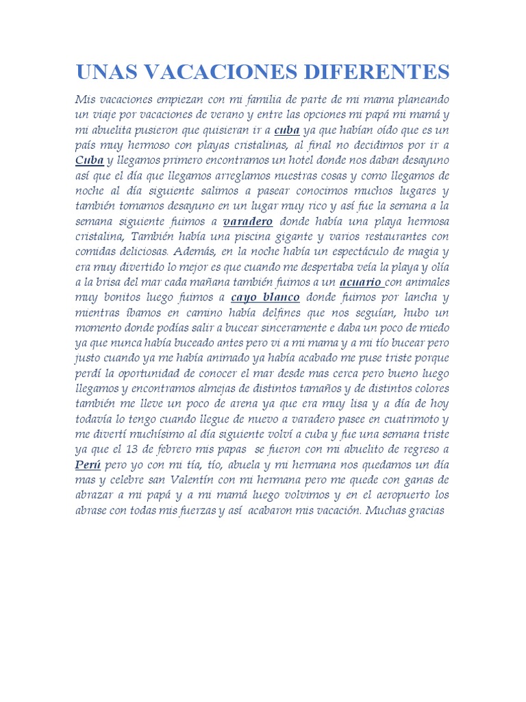 Mis vacaciones en Cuba: una aventura familiar | PDF
