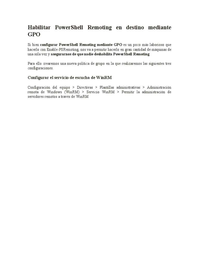 Configurar PowerShell Remoting GPO | PDF | Informática