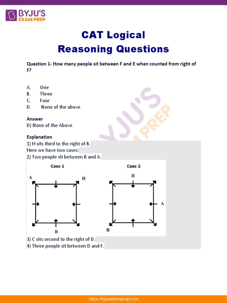 CAT Logical Reasoning Questions: Question 1-How Many People Sit Between ...
